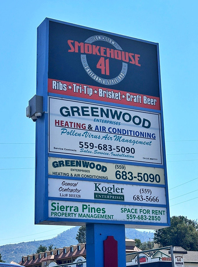 The roadside sign announces "Low & Slow California Style BBQ"&mdash;four words that together create a siren song for hungry travelers.