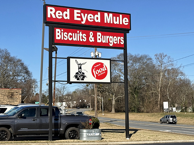 The roadside beacon that guides hungry travelers to breakfast salvation. That Food Network logo hints you're not the first to discover this treasure.