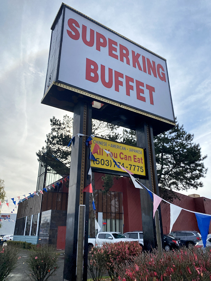 The sign promises three cuisines under one roof, a United Nations of flavor where your only diplomatic challenge is deciding where to begin.
