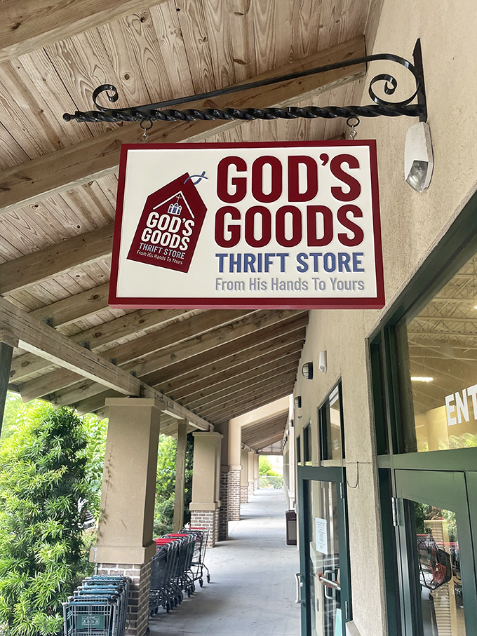 "From His Hands To Yours"&mdash;the charming wooden sign perfectly captures the spirit of this special place where cast-offs become treasures again. 