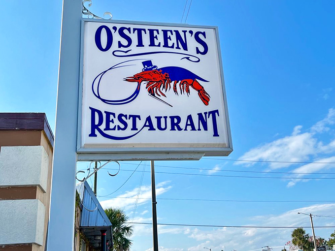 A sign that's become a beacon for seafood lovers. That red shrimp silhouette promises delicious things to those wise enough to stop.