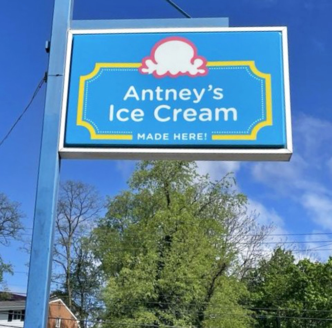 The beacon of blue and yellow that's guided ice cream pilgrims through Pittsburgh neighborhoods for years. Follow the sign to happiness.