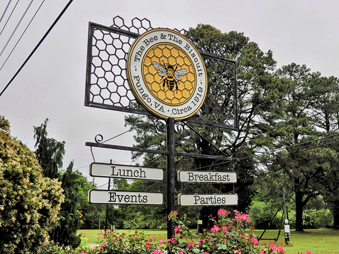 A sign that doesn't just mark a location but announces a destination&mdash;where the honeycomb pattern and vintage styling tell you this isn't just another breakfast spot.
