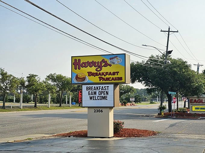 The sign that started it all &ndash; promising breakfast and pancakes like it's announcing the second coming.