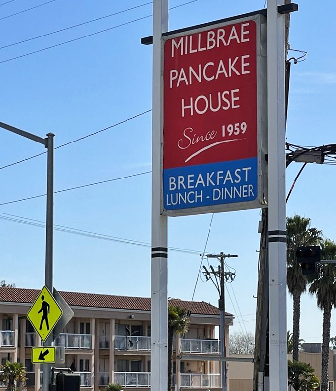 The sign promises "Breakfast, Lunch, Dinner" but we all know why you're really here &ndash; those legendary pancakes that have been flipping since 1959.