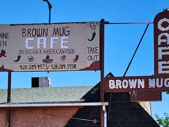 The weathered sign stands as a beacon for hungry travelers&mdash;Mexican and American food under one roof, with a side of Route 66 nostalgia.