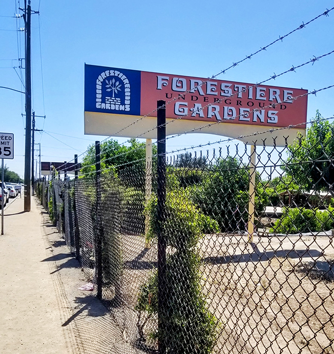 The unassuming entrance sign belies the underground wonderland that awaits. Like finding Narnia in Fresno&mdash;minus the snow, plus citrus trees.