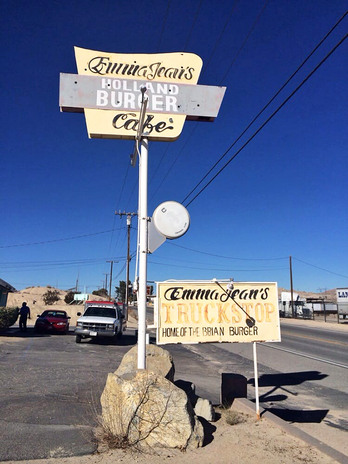 That vintage sign against the desert sky announces more than just a restaurant &ndash; it's a landmark, a destination, a promise of honest food.