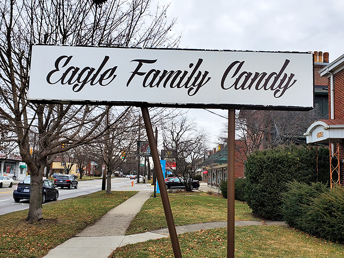 The classic signage stands as a beacon to sweet-toothed pilgrims, promising handcrafted delights that big candy companies can only dream about.