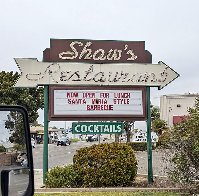 This sign doesn't just advertise a restaurant&mdash;it's a beacon for the beef-obsessed. "Santa Maria Style Barbecue" isn't just words&mdash;it's a regional promise of smoky perfection.