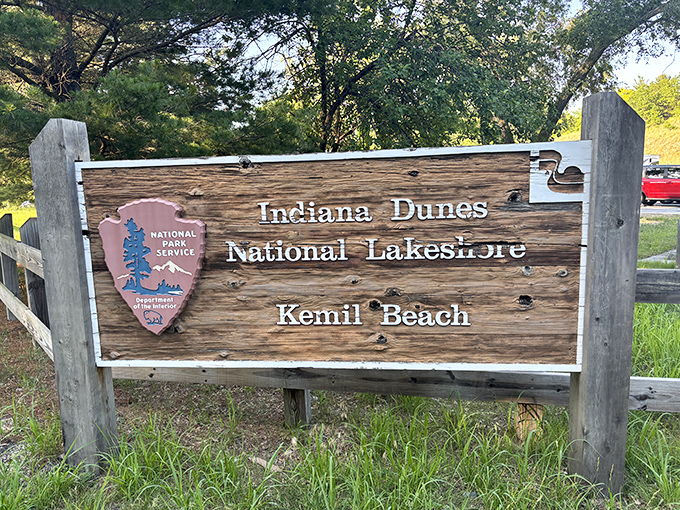 The sign that marks the spot where Hoosiers can proudly say, "Yes, we have beaches too!"