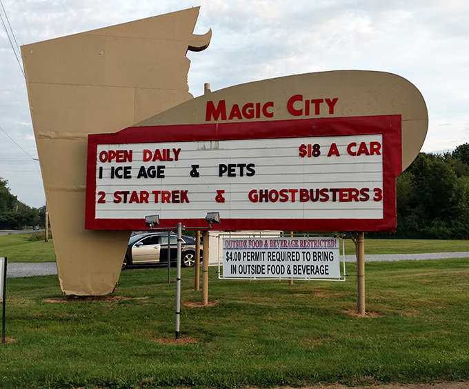 The retro marquee announces tonight's double feature &ndash; where else can you catch two first-run movies for less than one ticket elsewhere?