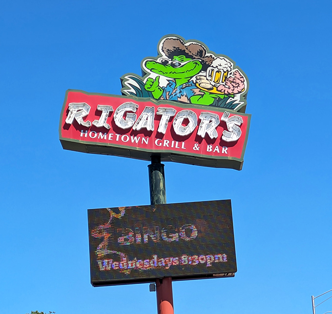 The iconic sign featuring a cartoon gator holding a beer announces more than just a restaurant&mdash;it's a landmark for locals and a beacon for the hungry.