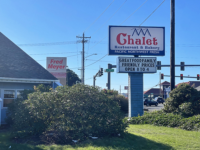 The roadside sign promises "Great Food, Family Friendly Prices"&mdash;a rare combination that explains why locals keep this place busy year-round.