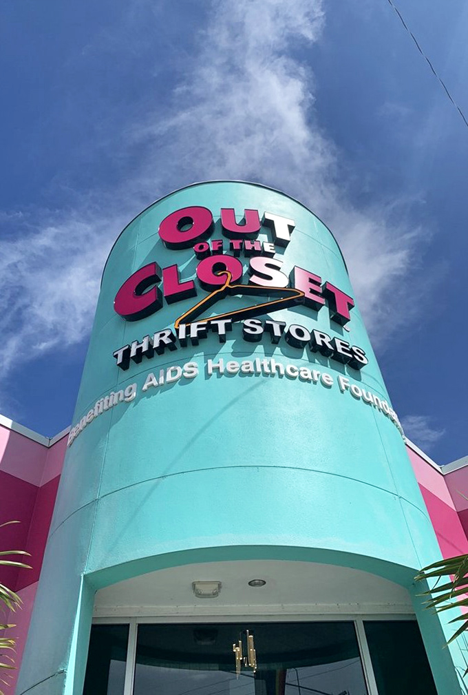 A mission statement in neon. The towering sign announces both the store's identity and its purpose—shopping that makes a difference.