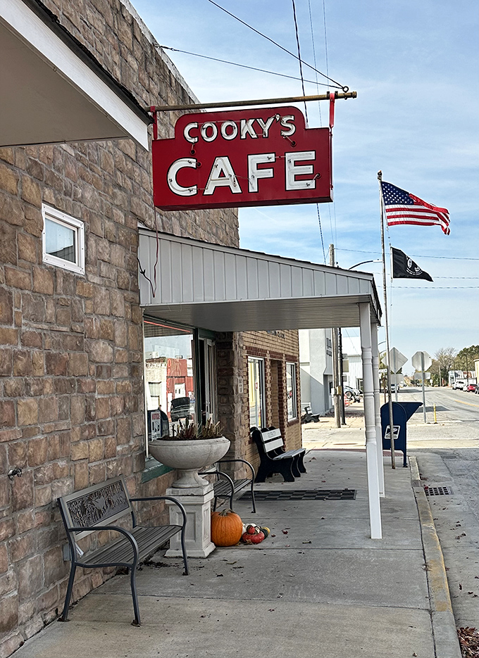 The signature red sign against blue Missouri skies&mdash;a small-town landmark that's been guiding hungry travelers to culinary happiness for generations.