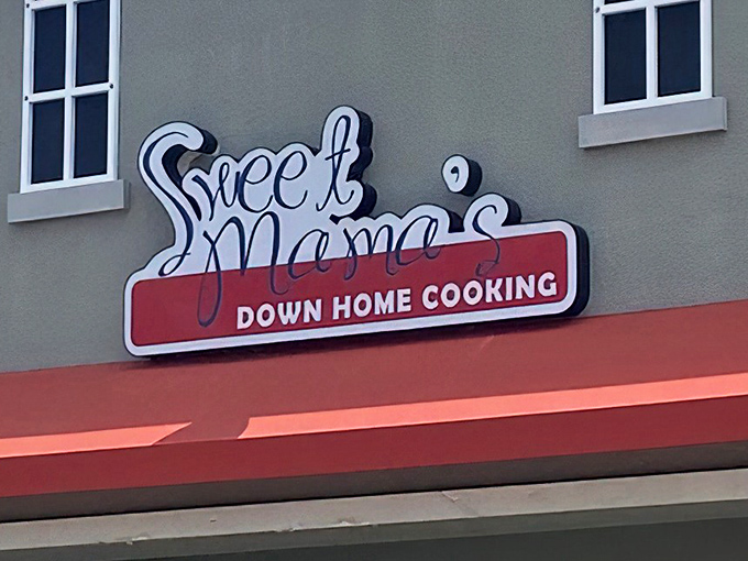 The sign promises "DOWN HOME COOKING" in capital letters because some things are too important for lowercase.
