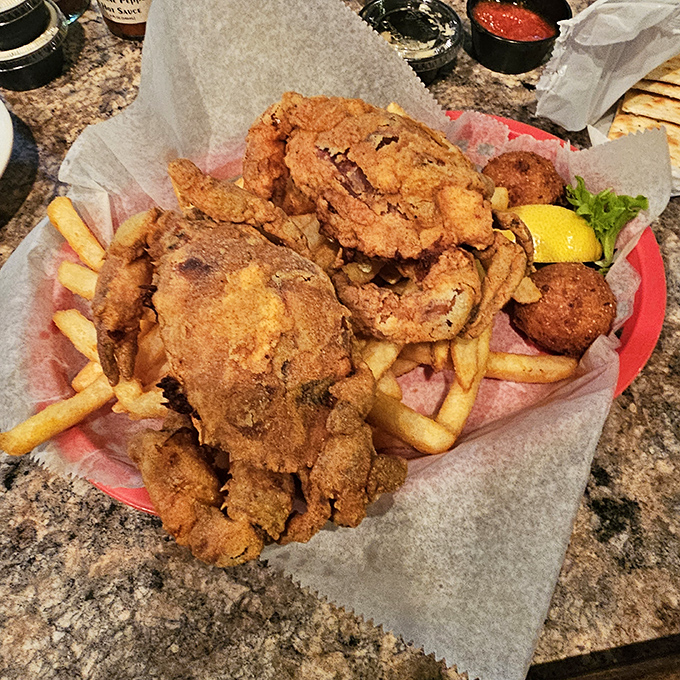 Soft shell crab: nature's way of saying "why bother with the shell when the whole thing is this delicious?"