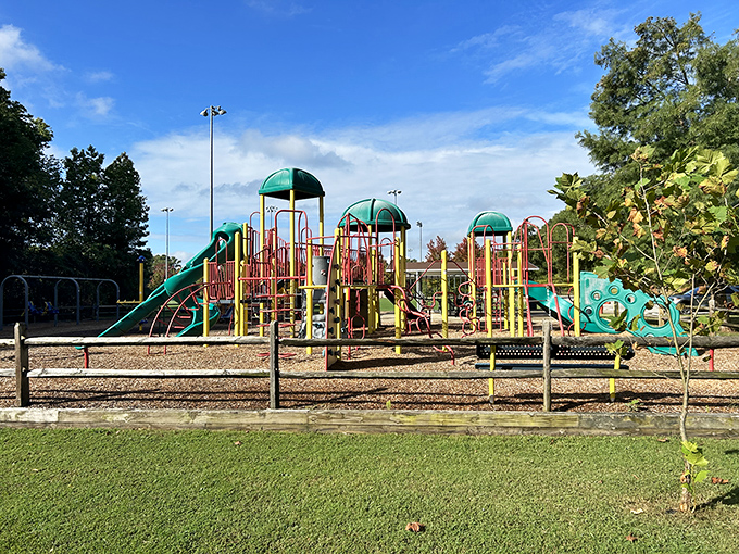 The colorful playground at Solomons Town Center Park proves that grandparent duty in this waterfront town comes with perks for the young and young-at-heart alike.