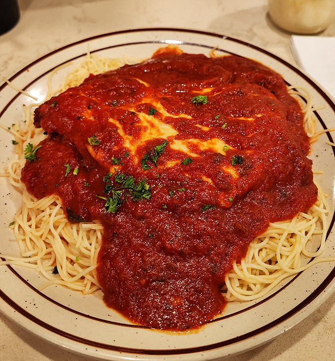 Spaghetti and red sauce that would make any Italian grandmother nod approvingly &ndash; comfort food that wraps around you like a warm hug.