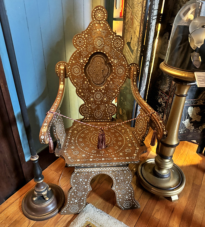 This Spanish colonial Enconchado chair, inlaid with mother-of-pearl, isn't just furniture&mdash;it's functional art that makes your ergonomic office chair look positively pedestrian.
