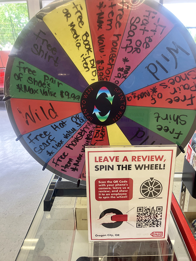Spin the wheel of fortune after leaving a review&mdash;because the only thing better than thrift store prices is winning something for free!