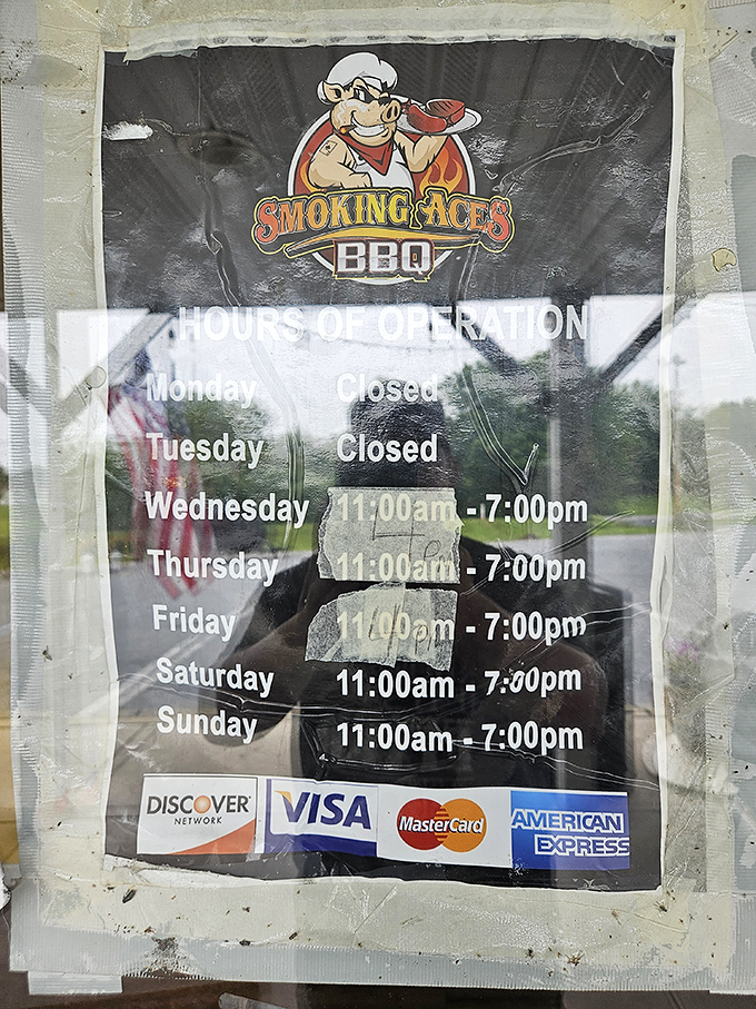 The hours of operation sign might as well read: "Open when the meat says it's ready, closed when we've made enough people happy."