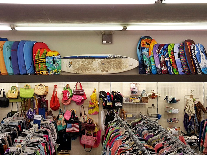 Surfboards in Pennsylvania? Someone's beach dreams await adoption, alongside enough summer bags to carry your entire seasonal wardrobe.