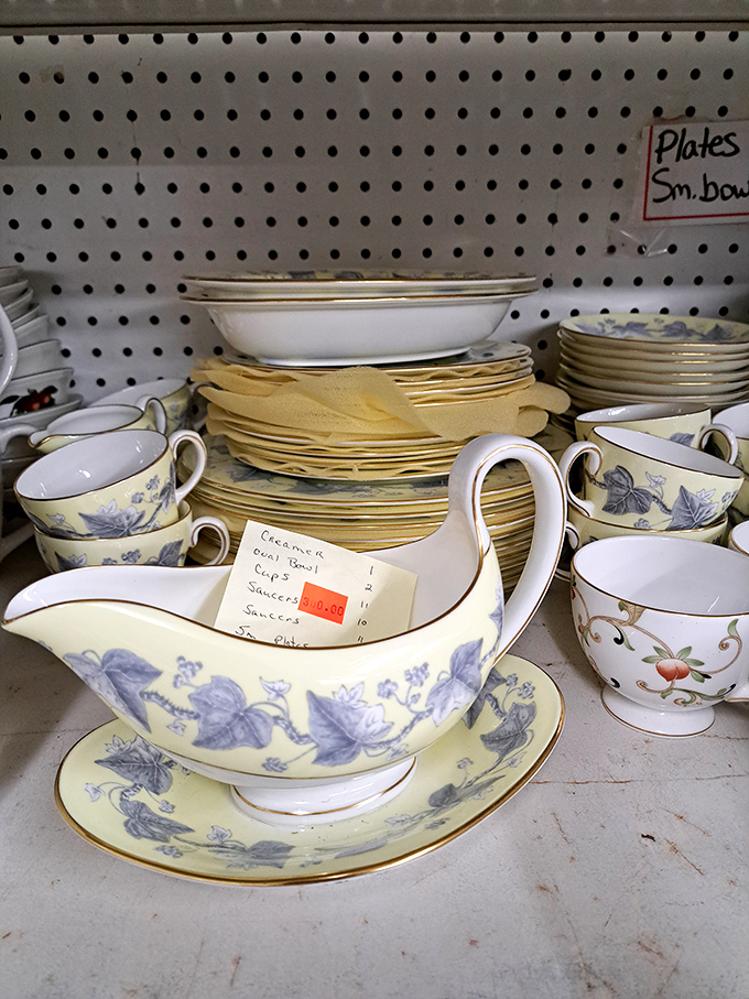 Fine china that once graced Sunday dinner tables now waits for new families to create their own traditions. Grandma would approve.