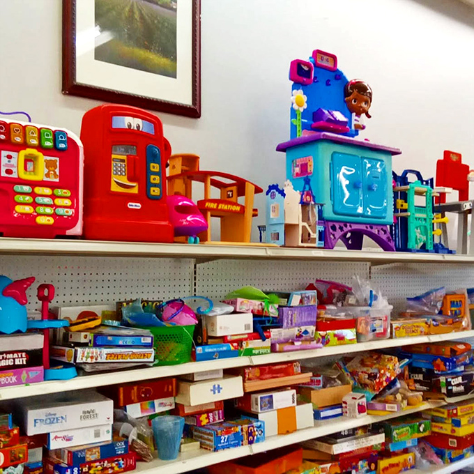 Toy story indeed&mdash;plastic fantastics from every era line these shelves. Childhood joy doesn't expire, it just waits patiently for rediscovery.