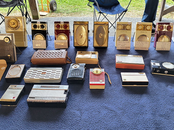 Transistor radios recall simpler times when portable music meant carrying these compact electronic marvels everywhere.