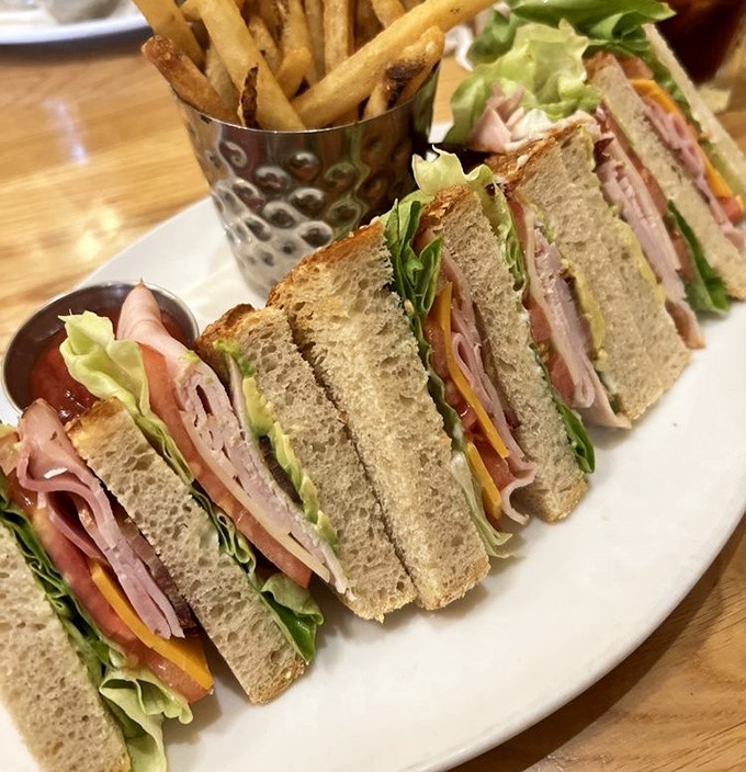 The club sandwich &ndash; mankind's greatest achievement in food stacking technology. Perfectly cut triangles prove someone in the kitchen really cares.