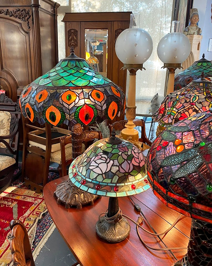 Tiffany lamp heaven! These stained glass beauties transform ordinary light into magical color explosions. Grandmother's house never looked this good.