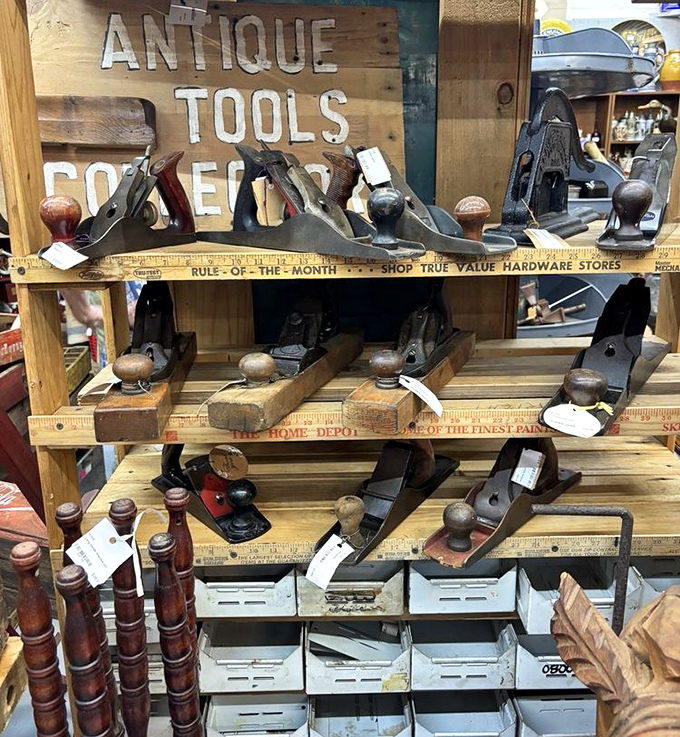 Vintage hand planes and woodworking tools arranged with the reverence they deserve &ndash; each one a testament to craftsmanship before the age of power tools.