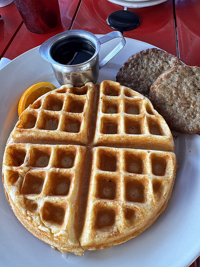 The perfect waffle isn't just about the crisp exterior and fluffy interior—it's about those deep squares that cradle maple syrup like tiny swimming pools.