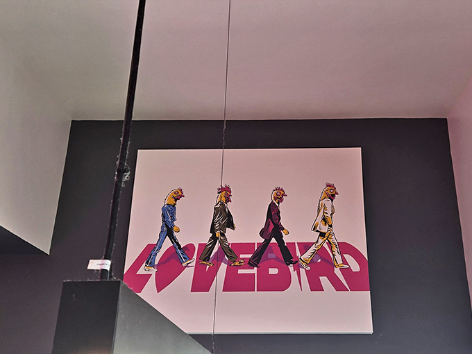 Chicken Beatles crossing Abbey Road? This wall art perfectly captures LoveBird's philosophy: classic comfort with a side of irreverent fun.