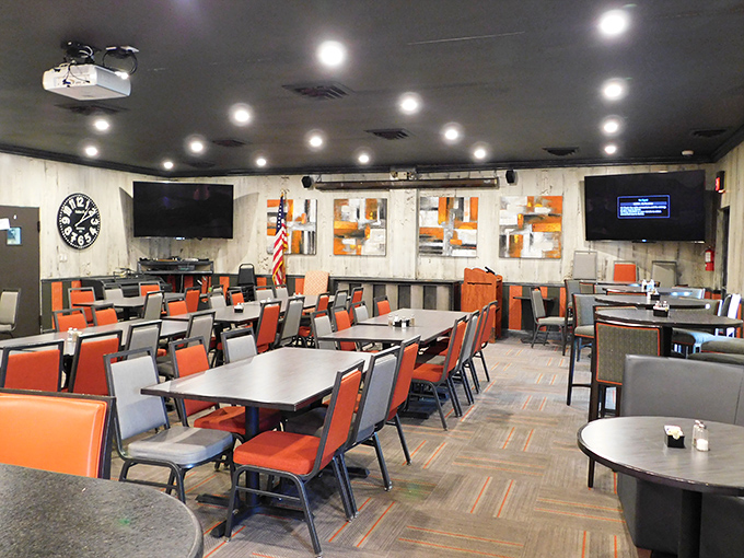 Watt Street Tavern's community room stands ready for gatherings, from retirement parties to weekly euchre tournaments and everything between.