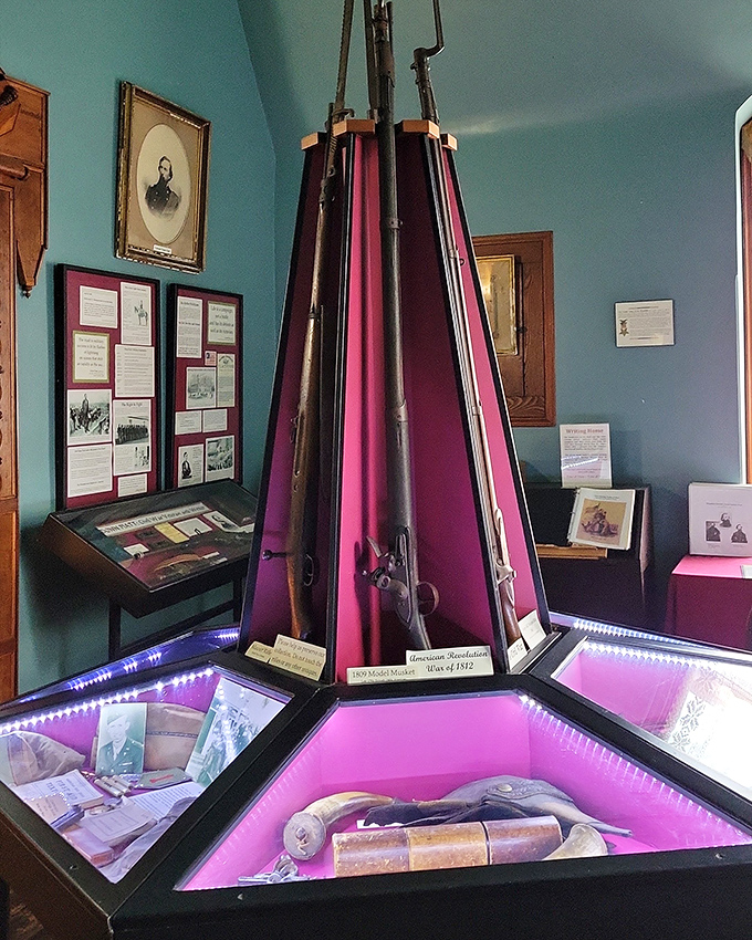 The weapons display reminds us that home security in the 1800s was more dramatic and required significantly more polishing than today's systems.