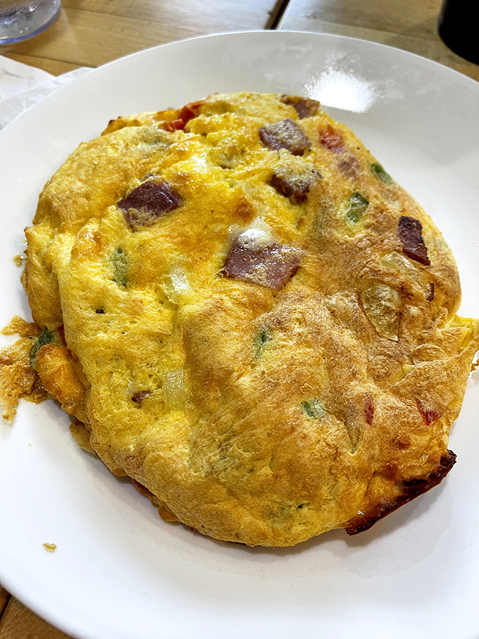 A Western omelet so perfectly executed it could make a Denver native homesick. Golden, fluffy, and packed with more fillings than your last tax return.