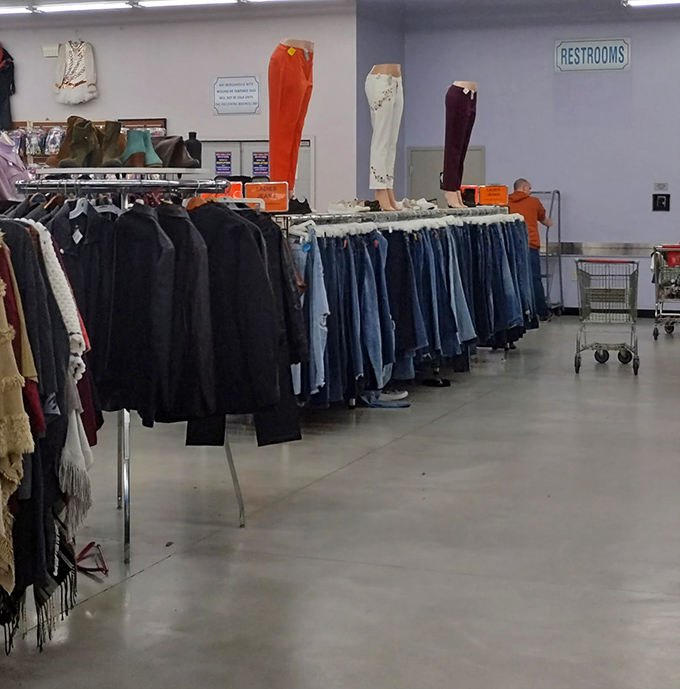 Denim boulevard stretches as far as the eye can see. In the thrift world, the perfect pair of jeans is always just one rack away.