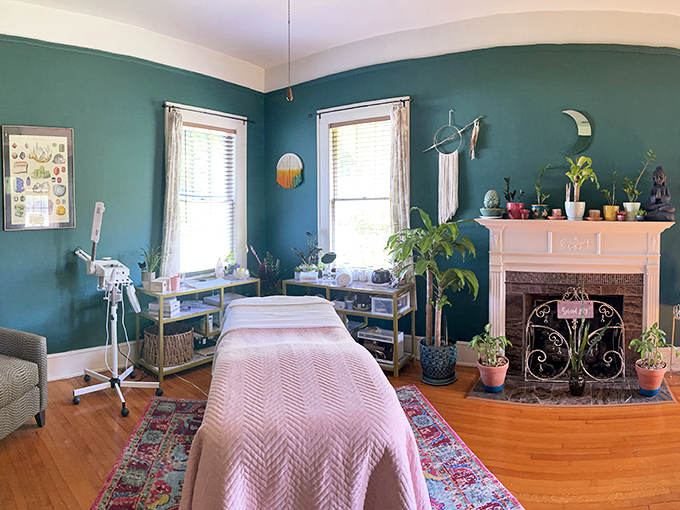 Inside this tranquil spa, soothing teal walls and natural elements create an oasis where stress melts away faster than ice cream in July.