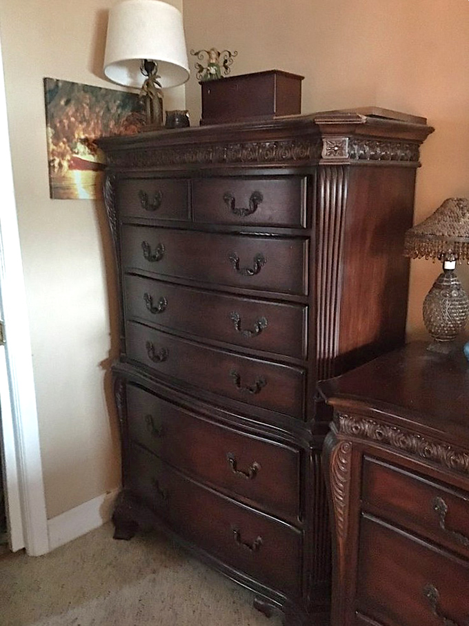 This isn't just a dresser—it's a family heirloom waiting to happen, with carved details that tell stories of craftsmanship rarely seen today.