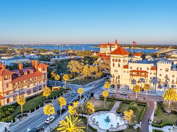 From above, St. Augustine reveals itself as a masterpiece of terracotta roofs, palm-lined streets, and waterfront vistas that no postcard could properly capture.