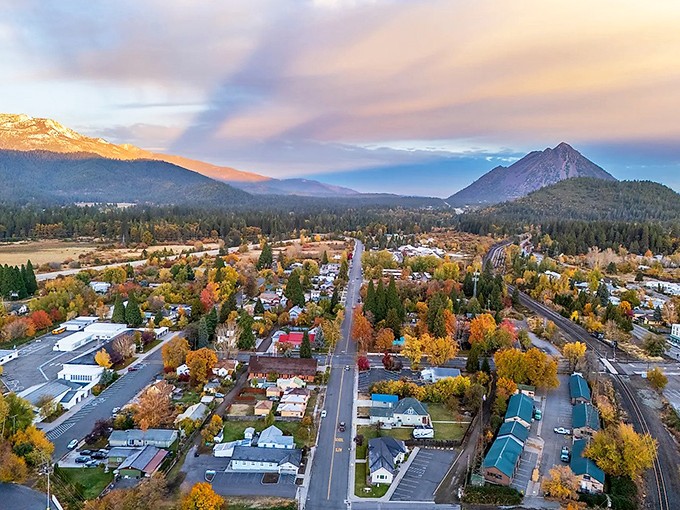 Autumn paints Mount Shasta's neighborhoods in golden hues. From above, retirement paradise looks like a patchwork quilt of possibility.
