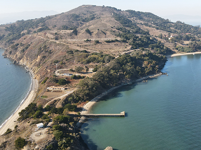 From above, Angel Island reveals its perfect teardrop shape &ndash; a gem set in San Francisco Bay's sparkling waters, waiting to be explored.