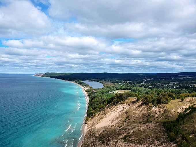 The grand perspective that makes it all worthwhile. From above, you can trace the ancient glaciers' handiwork along Michigan's most stunning coastline.
