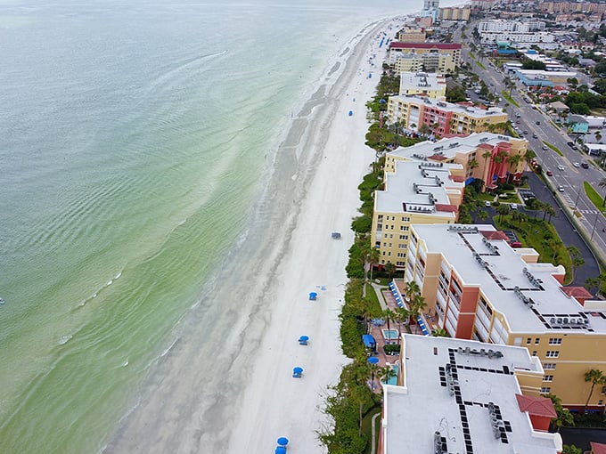 The thin ribbon of white sand separating civilization from the Gulf looks like nature's perfect dividing line in this stunning aerial view.