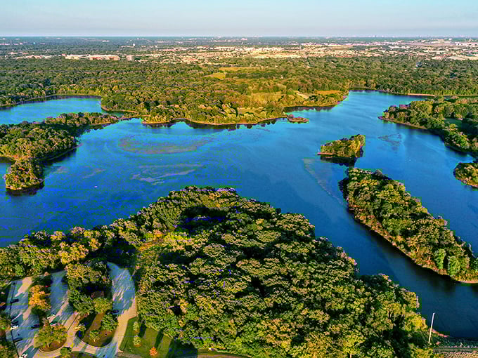 The aerial view that makes you realize just how miraculous it is that 3,700 acres of blue-green paradise survived in the midst of suburban sprawl.