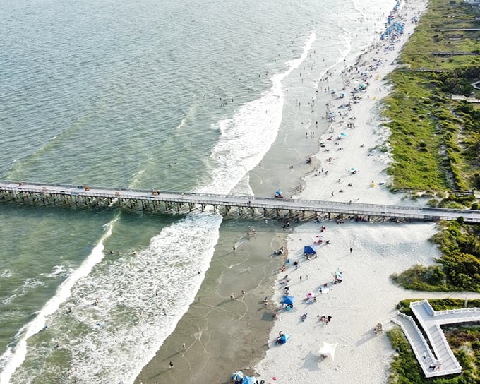 The aerial view reveals Isle of Palms' perfect balance of development and preservation. From up here, humans look appropriately small against nature's grand design.