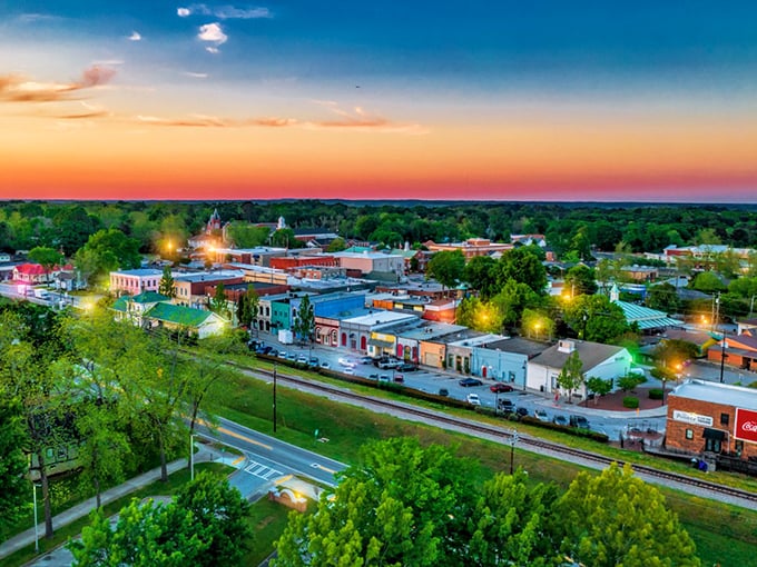 As the sun sets on Olde Town Conyers, the buildings glow like a community that knows exactly what it is&mdash;and isn't trying to be anything else. 